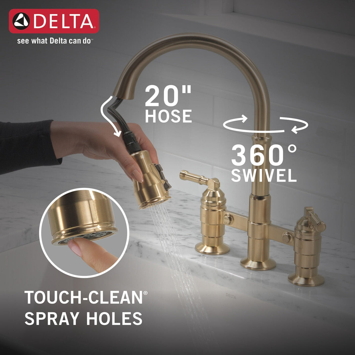 Delta Broderick Two Handle Pull-Down Bridge Kitchen Faucet